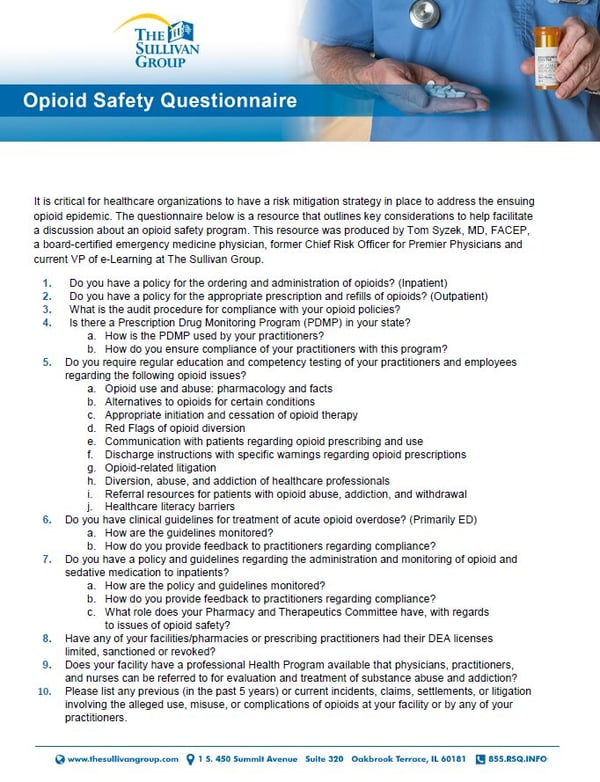 Questionnaire Opioid Safety Landing Page